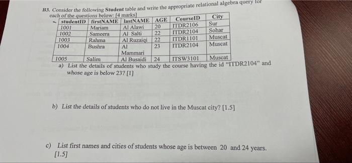 Solved B3. Consider the following Student table and write | Chegg.com