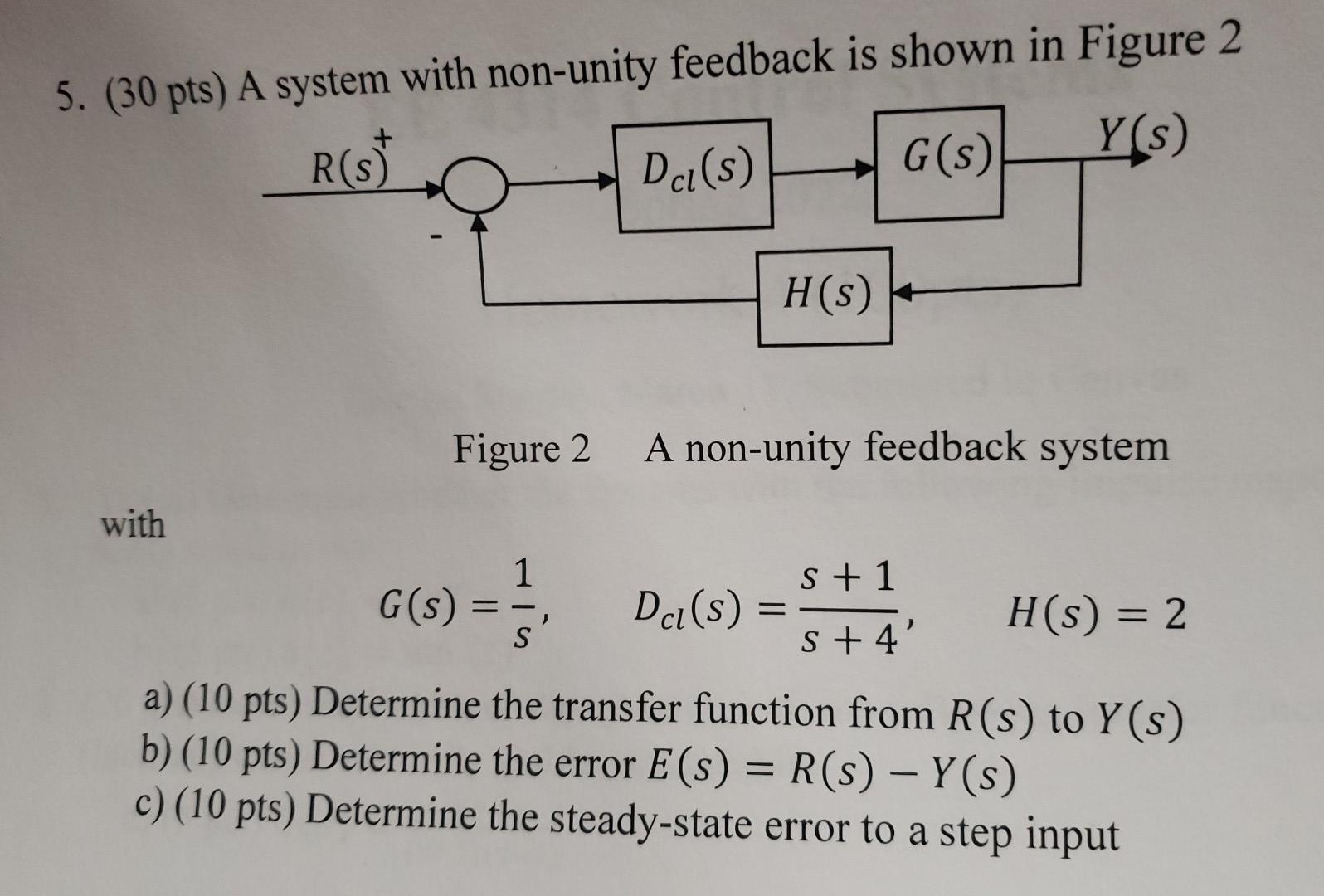 Solved 5. (30 pts) A system with non-unity feedback is shown | Chegg.com