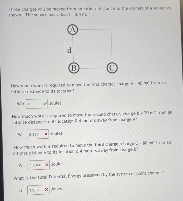 Solved Three charges will be moved from an infinite distance | Chegg.com