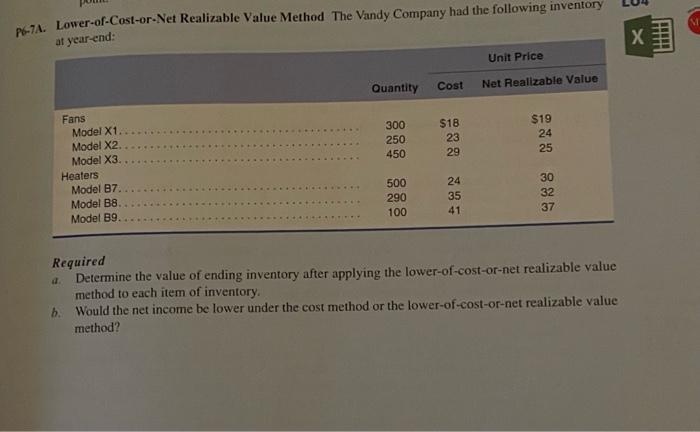 Solved P6-7A. Lower-of-Cost-or-Net Realizable Value Method | Chegg.com