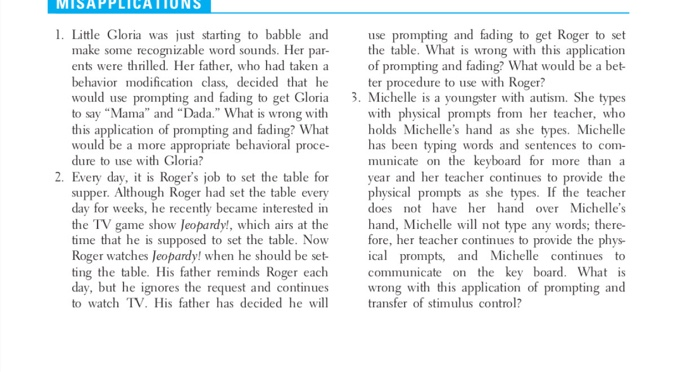 Solved MISAPPL use prompting and fading to get Roger to set | Chegg.com