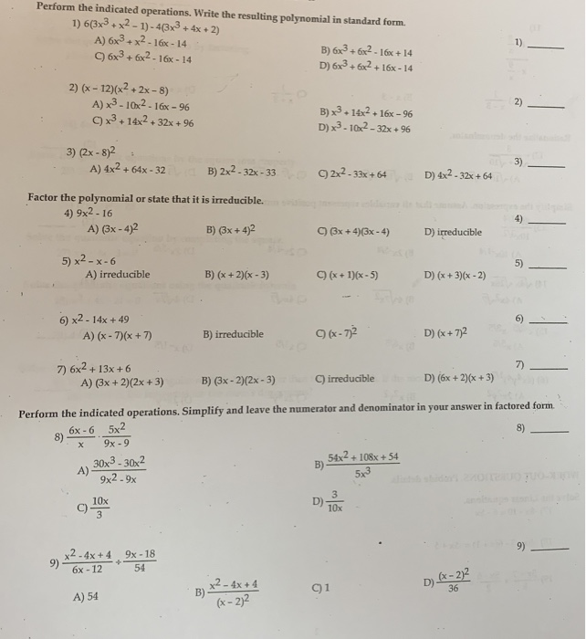 Solved Perform the indicated operations. Write the resulting | Chegg.com