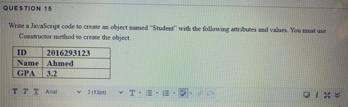 Solved Question 15 Write A Javascript Code To Create An 