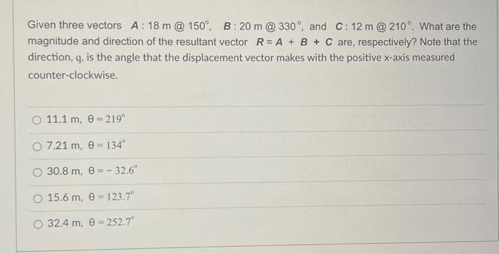 Solved magnitude and direction of the resultant vector | Chegg.com