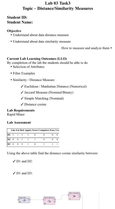 Lab 03 Task3 Topic - Distance/Similarity Measures | Chegg.com