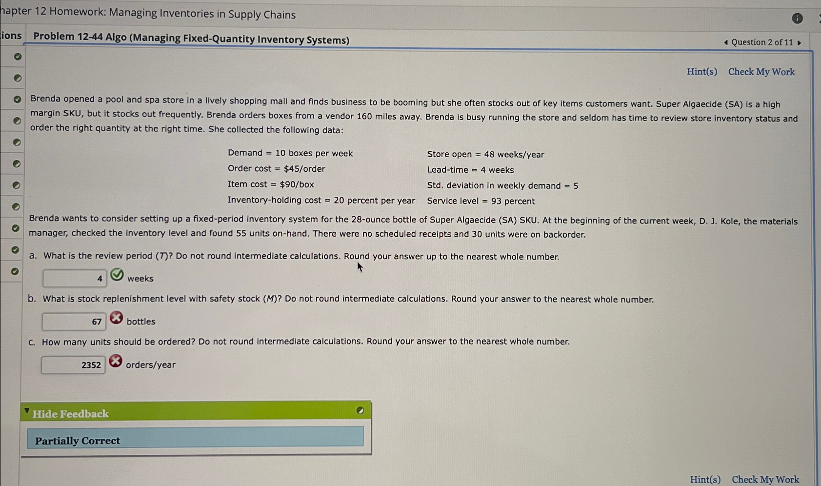Solved hapter 12 ﻿Homework: Managing Inventories in Supply | Chegg.com