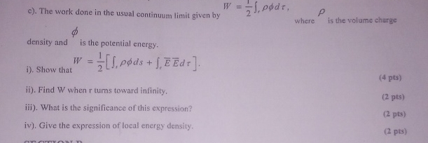 Solved c). ﻿The work done in the usual continuum limit given | Chegg.com