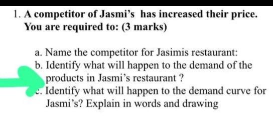 Solved 1. A competitor of Jasmi's has increased their price. | Chegg.com
