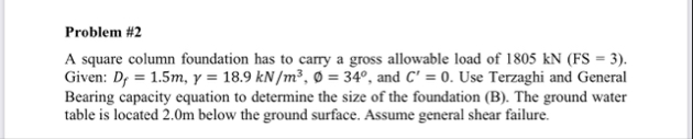 Solved Problem #2A square column foundation has to carry a | Chegg.com