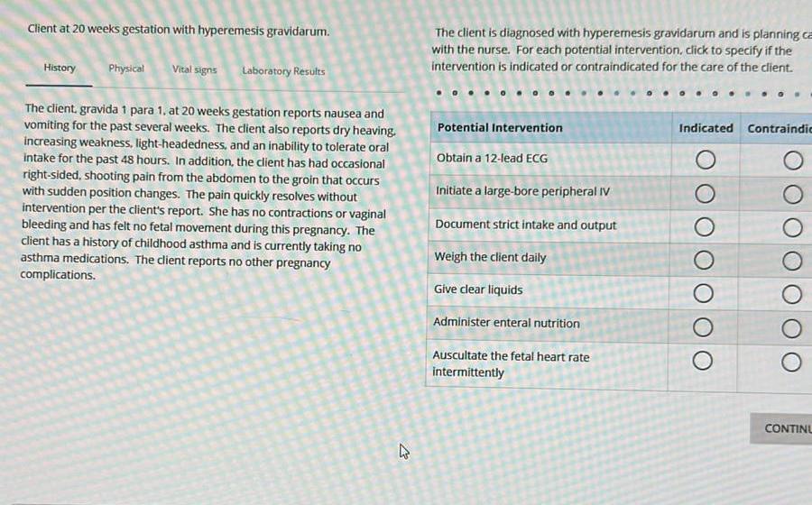 Solved Client at 20 ﻿weeks gestation with hyperemesis | Chegg.com