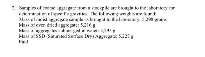 Solved 7. Samples of coarse aggregate from a stockpile are | Chegg.com