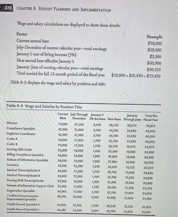 1. Using Table 8-3 and the existing Health | Chegg.com