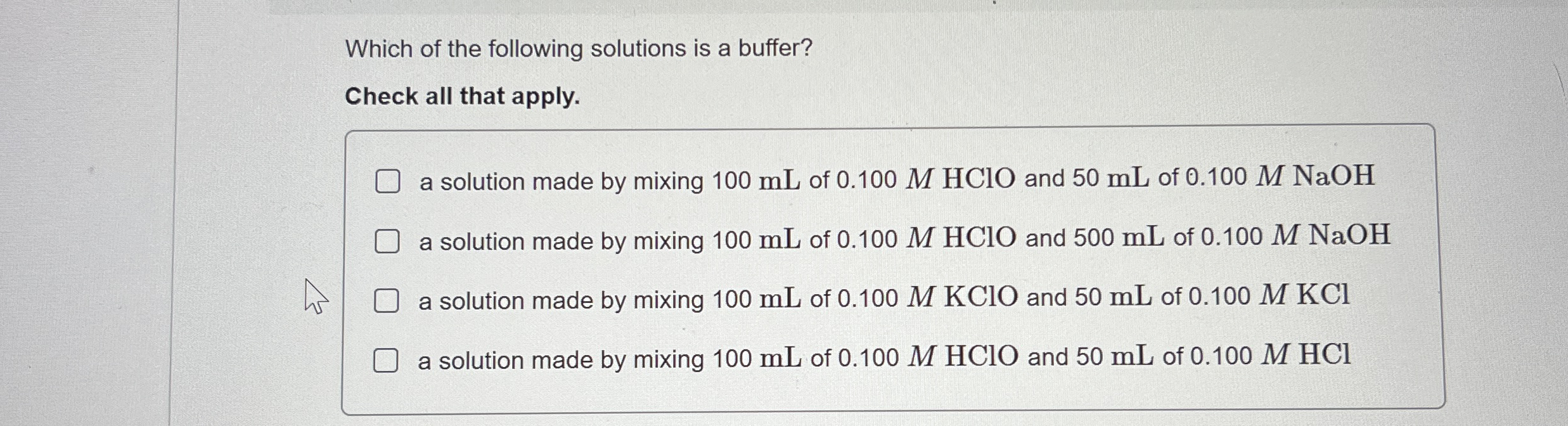 Solved Which of the following solutions is a buffer?Check | Chegg.com
