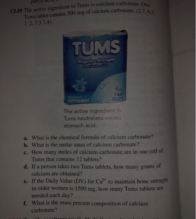 Solved part Chec CI.10 The active ingredient in Tums is | Chegg.com