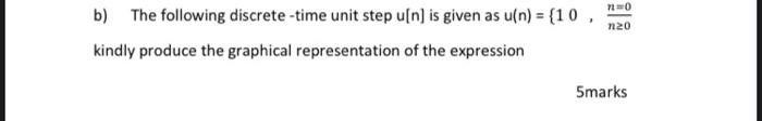 Solved 0 n20 b) The following discrete -time unit step u[n] | Chegg.com