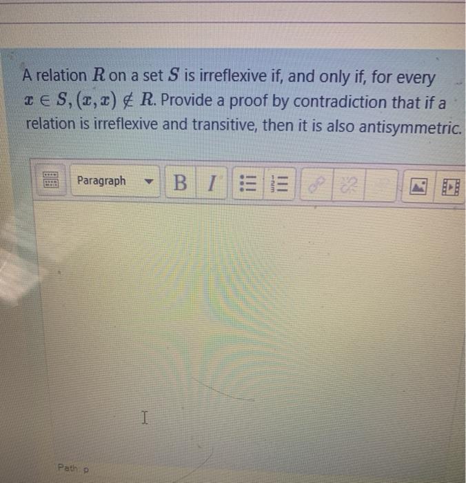 Solved A relation R on a set S is irreflexive if, and only | Chegg.com