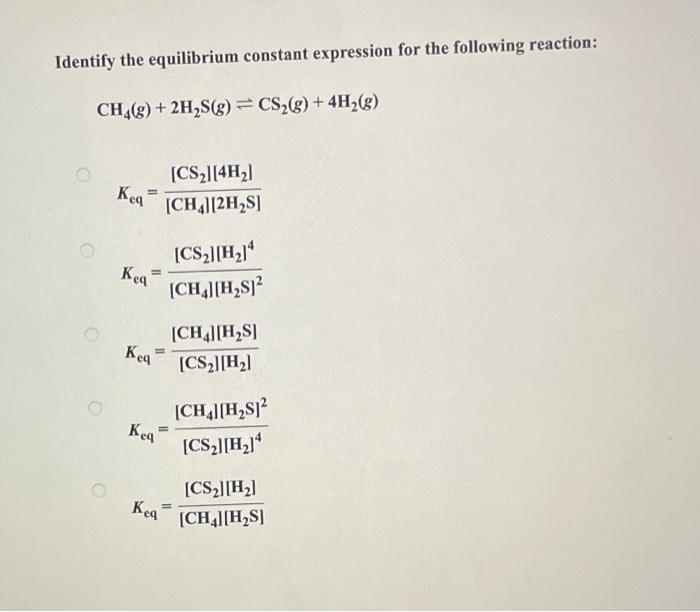 Identify the equilibrium constant expression for the | Chegg.com