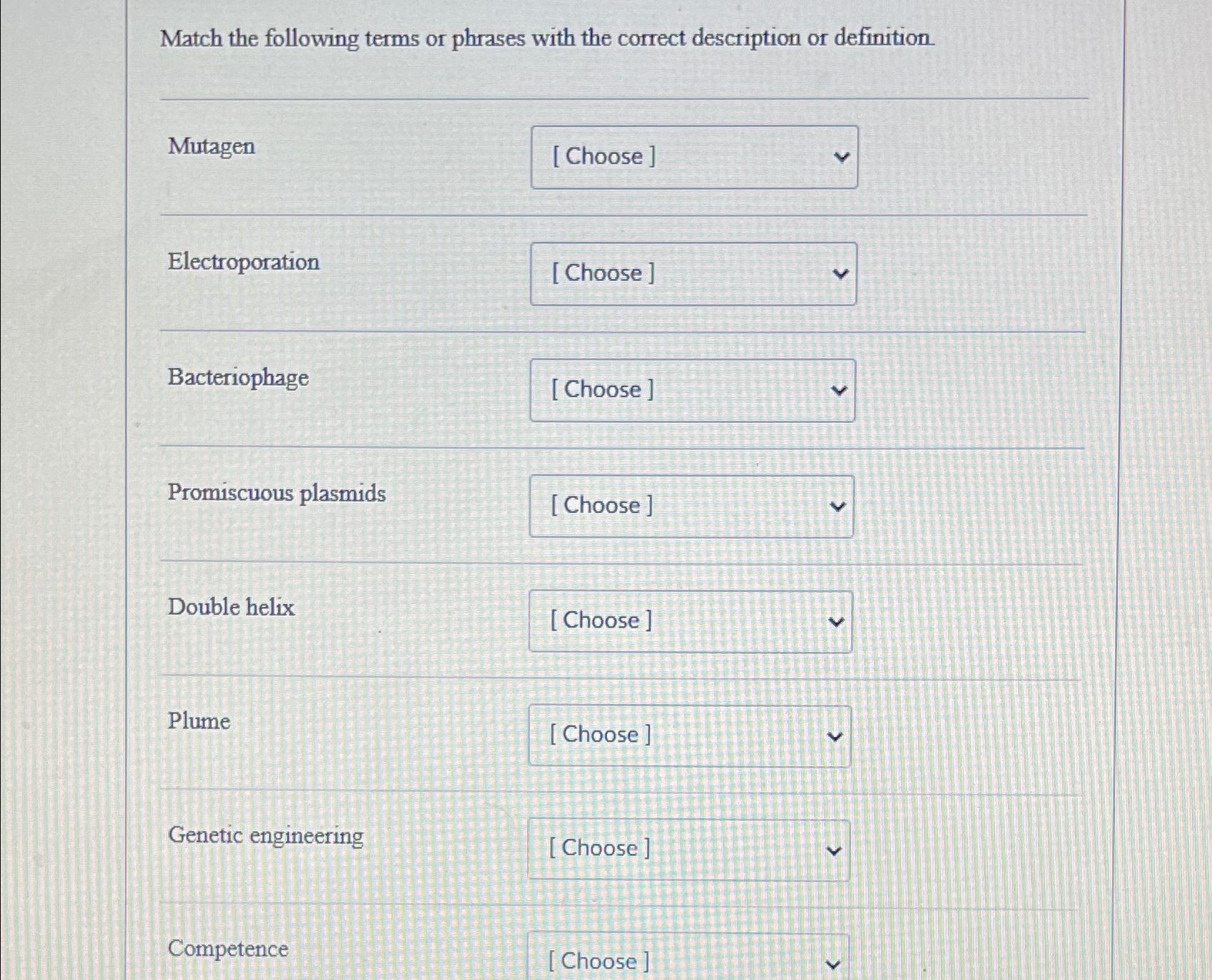 Solved Match the following terms or phrases with the correct | Chegg.com