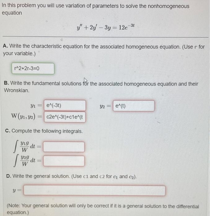 Solved In this problem you will use variation of parameters | Chegg.com