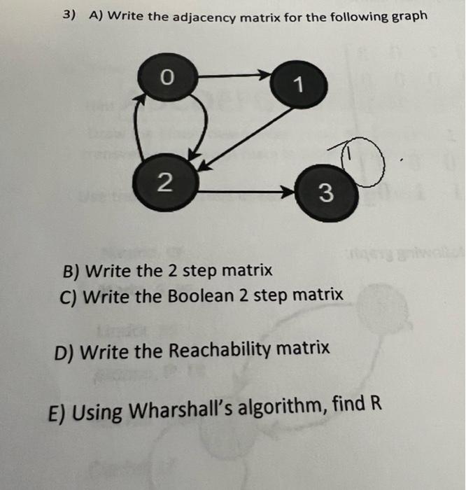 Solved 3) A) Write the adjacency matrix for the following | Chegg.com