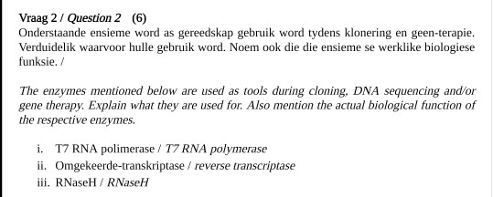 Solved Vraag 27 Question 2 (6) Onderstaande ensieme word as | Chegg.com