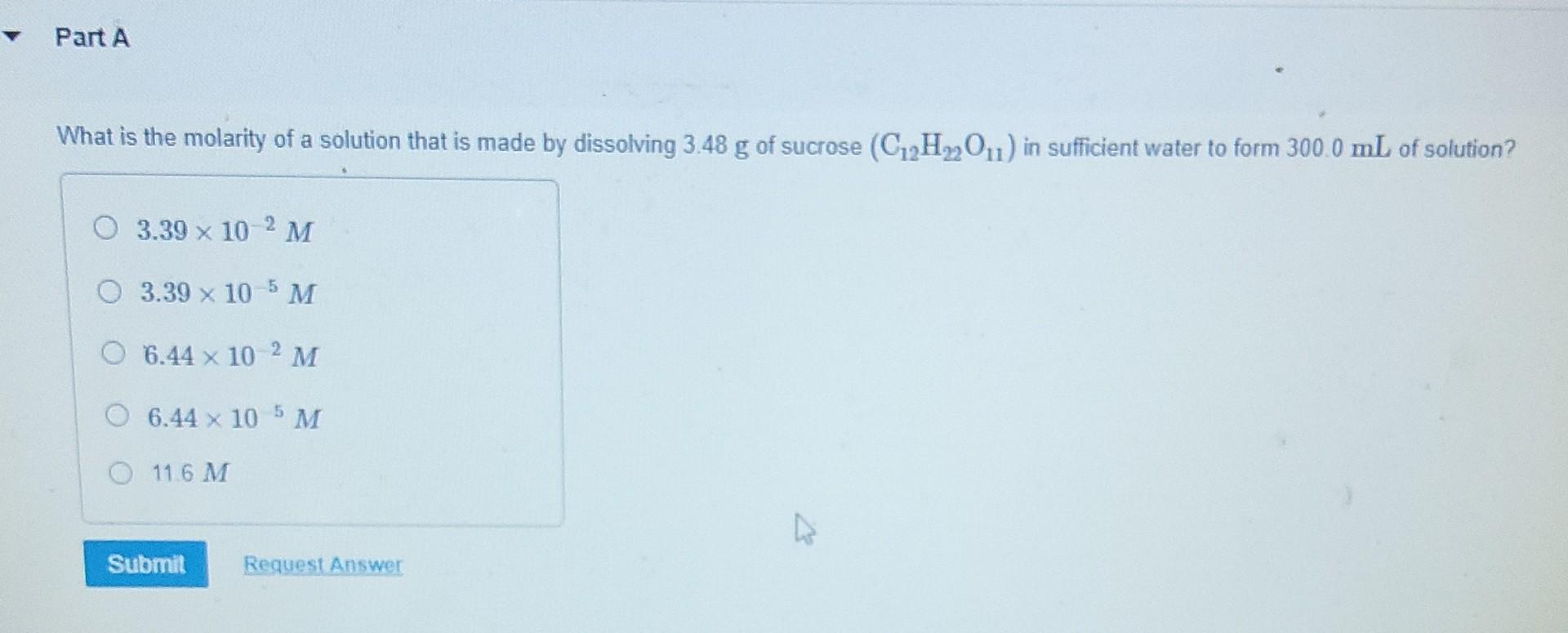 Solved What is the molarity of a solution that is made by | Chegg.com