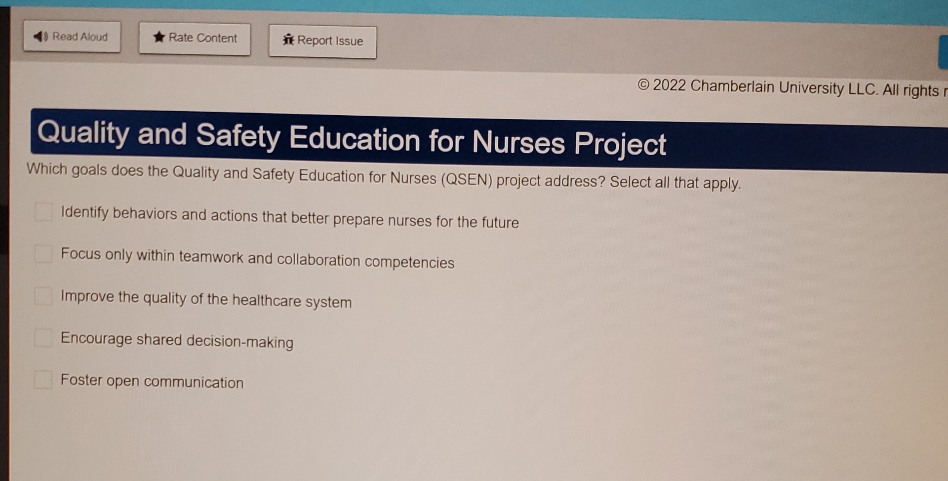 Solved C 2022 ﻿Chamberlain University LLC. ﻿All rights | Chegg.com