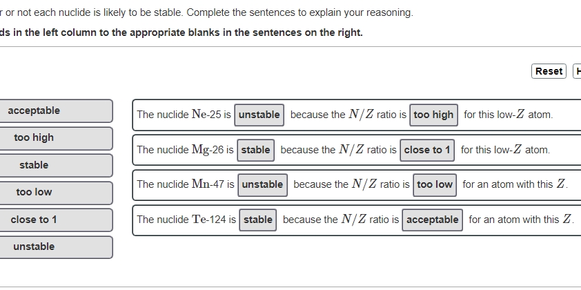 Solved or not each nuclide is likely to be stable. Complete | Chegg.com