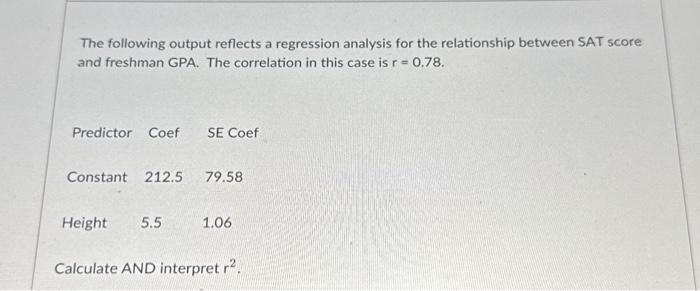 Solved The following output reflects a regression analysis | Chegg.com