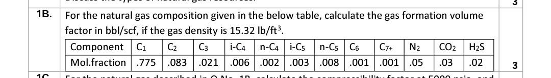 Solved 1B. For the natural gas composition given in the | Chegg.com