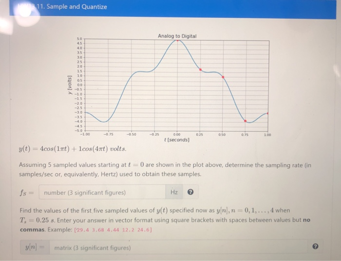 Solved 11. Sample and Quantize Analog to Digital y [volts] | Chegg.com