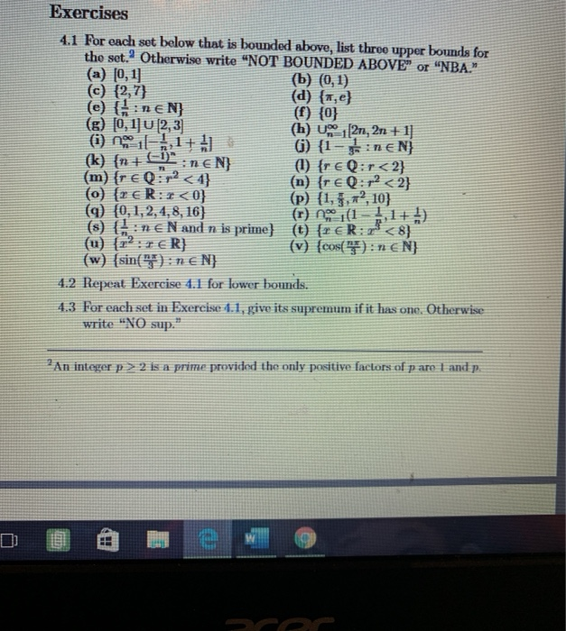 Solved Exercises 4.1 For each set below that is bounded | Chegg.com