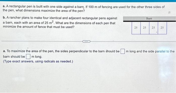 Solved a. A rectangular pen is built with one side against a | Chegg.com