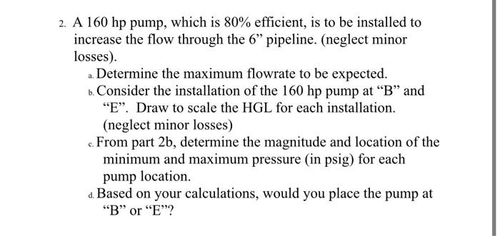 Solved A 160 hp pump, which is 80% efficient, is to be | Chegg.com