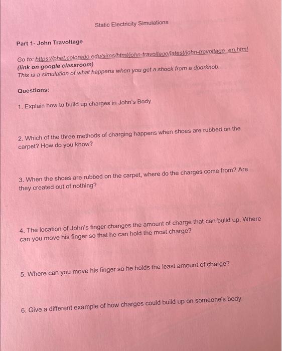 Solved Static Electricity Simulations Part 1- John | Chegg.com