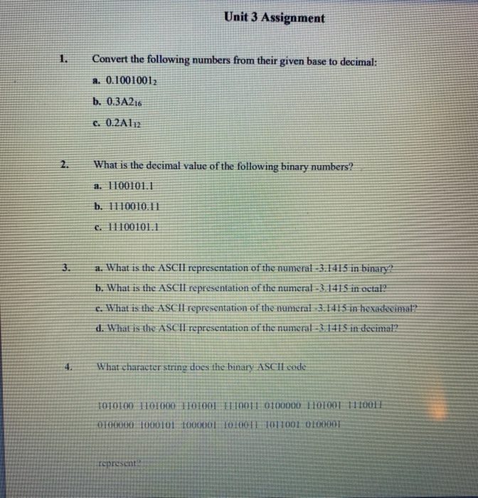 Solved Unit 3 Assignment 1. Convert the following numbers | Chegg.com