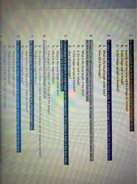 Solved 2. An object is placed 40 cm from a converging lens | Chegg.com