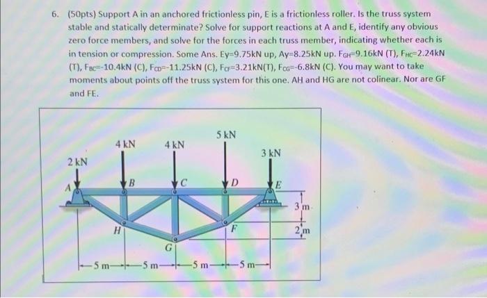 Solved 6. (50pts) Support A in an anchored frictionless pin, | Chegg.com