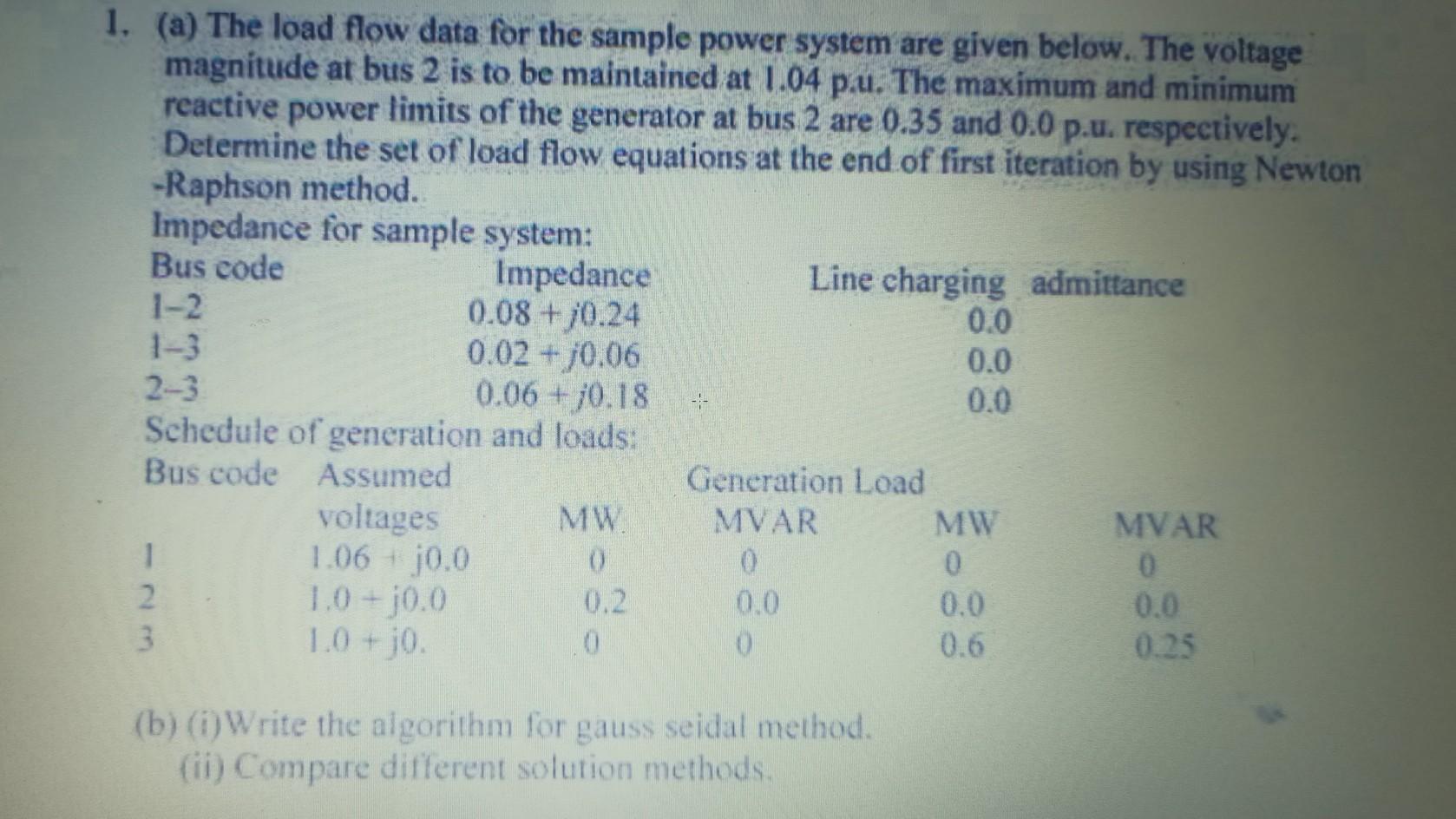 Solved 1. (a) The load flow data for the sample power system | Chegg.com