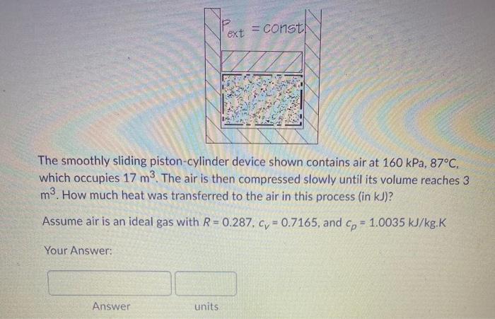 Solved ext = const! The smoothly sliding piston-cylinder | Chegg.com