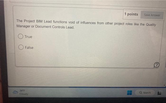 Solved The Project BIM Lead functions void of influences | Chegg.com