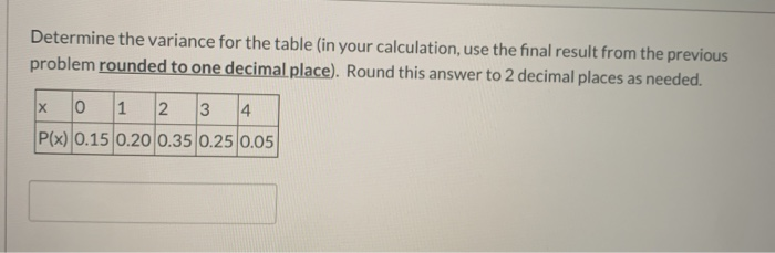 Solved Determine the standard deviation for the table | Chegg.com