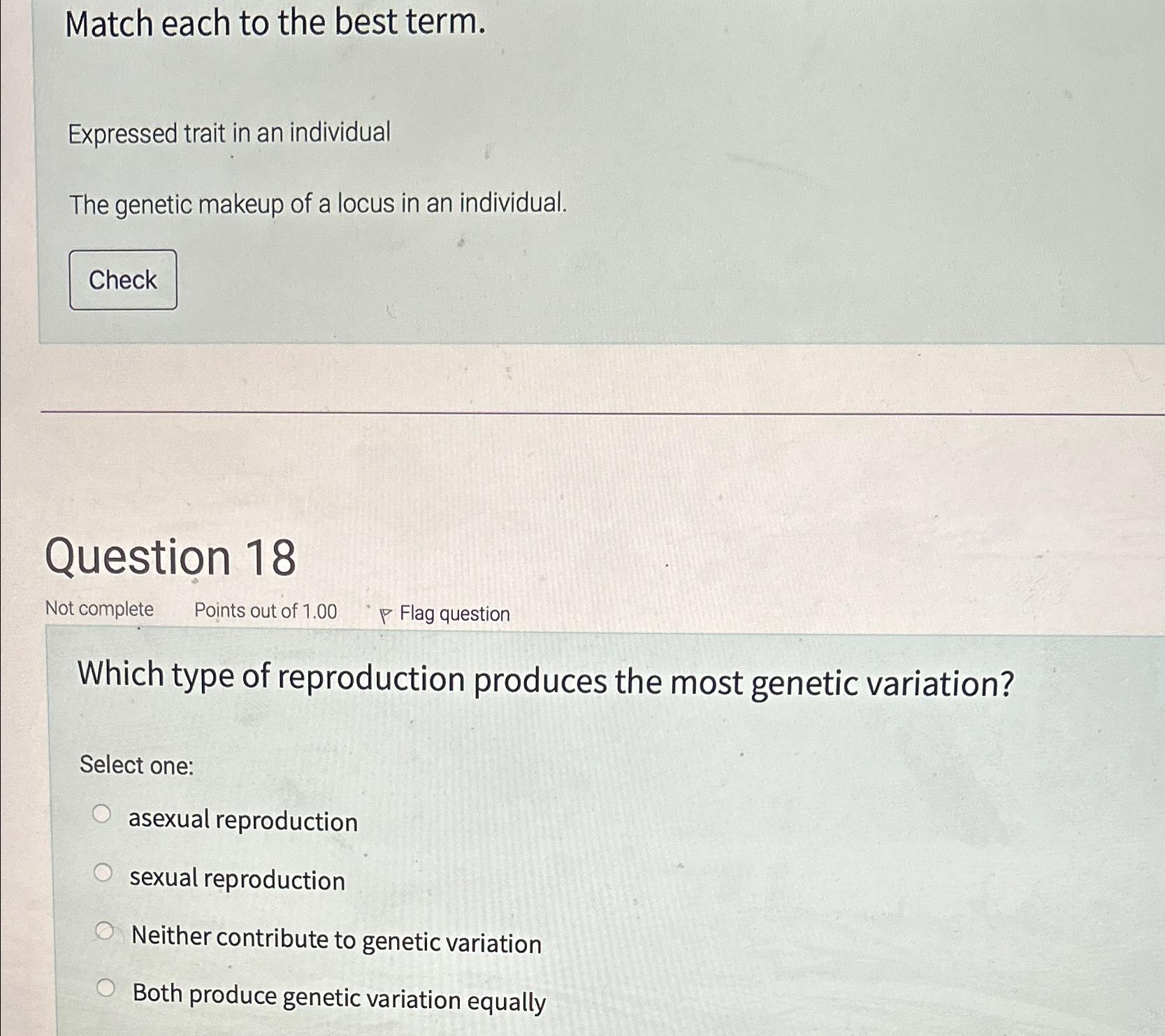 Solved Match each to the best term.Expressed trait in an | Chegg.com
