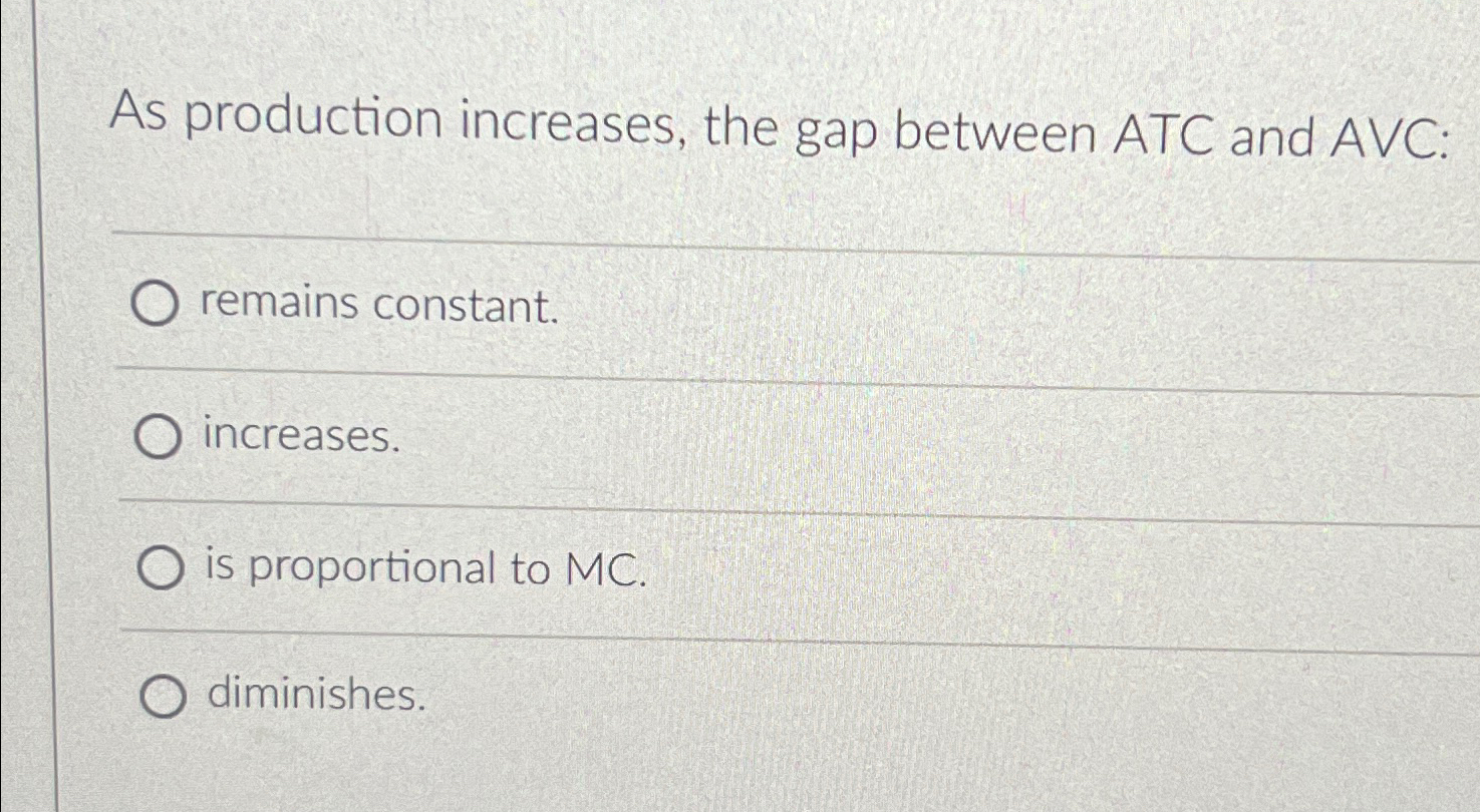 Solved As production increases, the gap between ATC and | Chegg.com