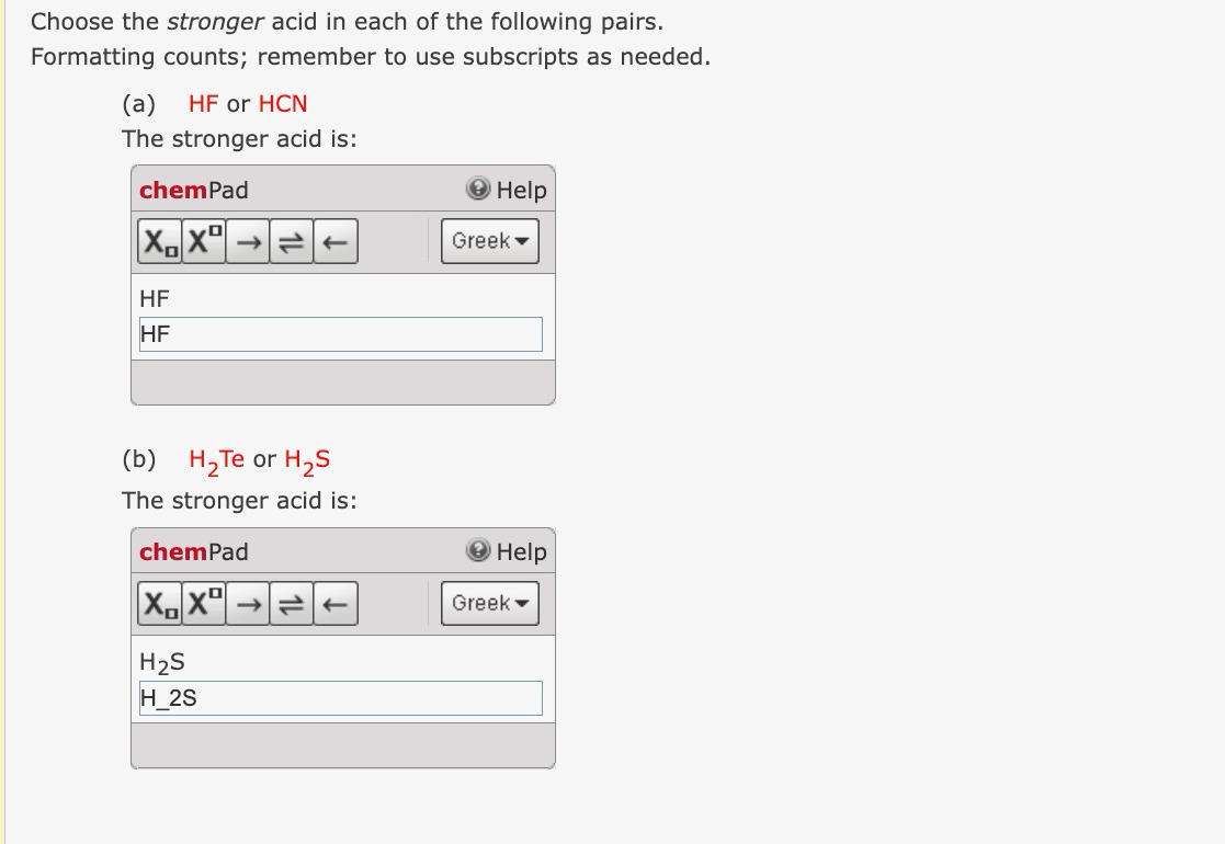 Solved Choose the stronger acid in each of the following | Chegg.com