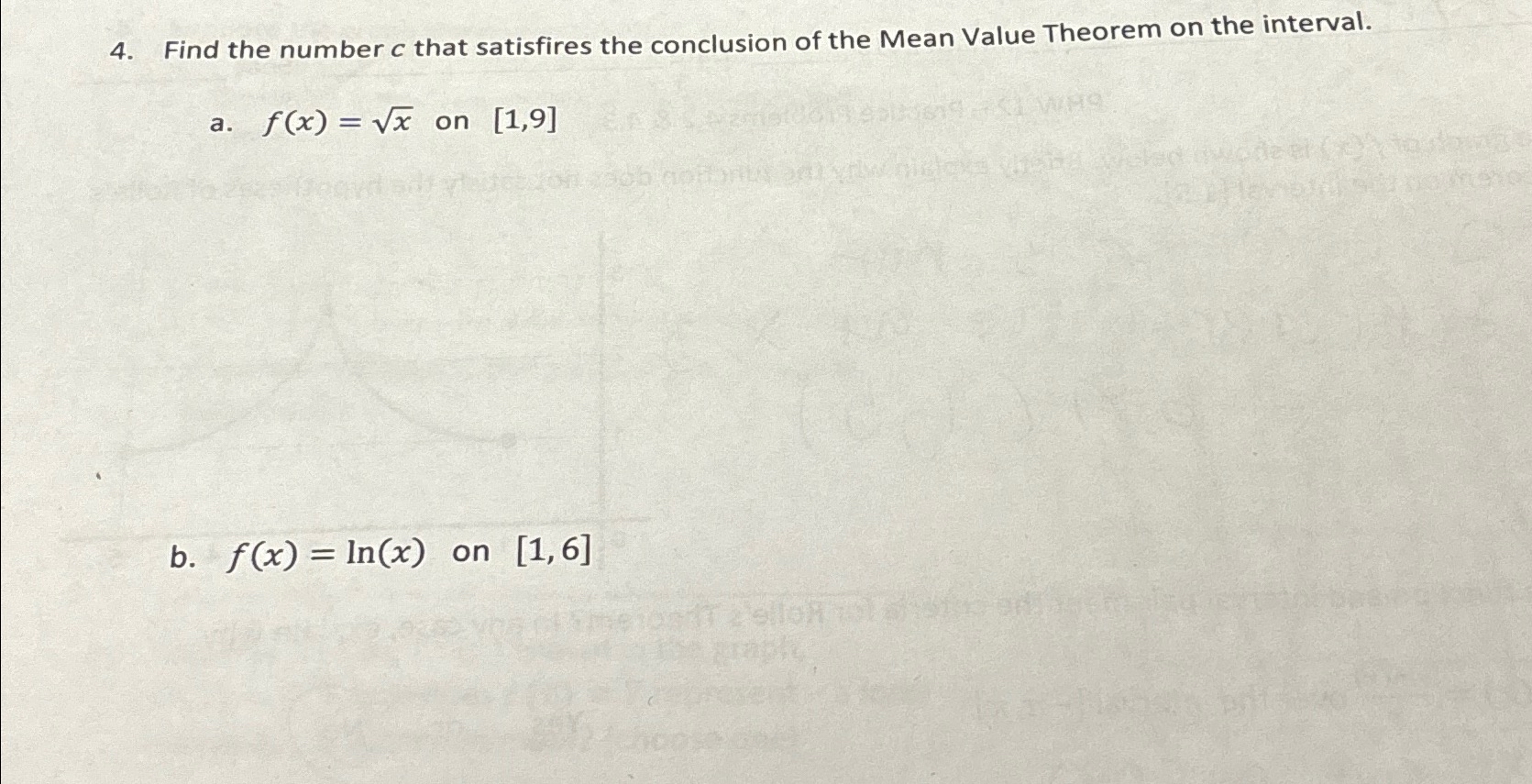 Solved Find the number c ﻿that satisfires the conclusion of | Chegg.com
