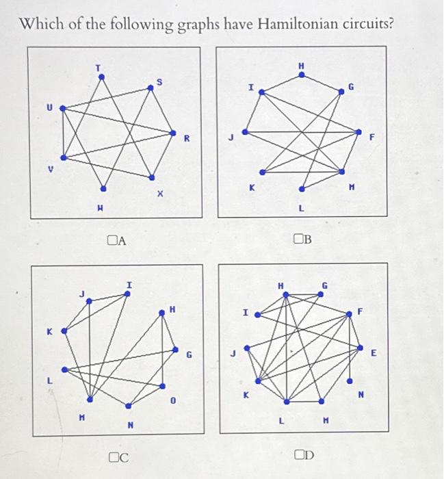 Solved Which of the following graphs have Hamiltonian | Chegg.com
