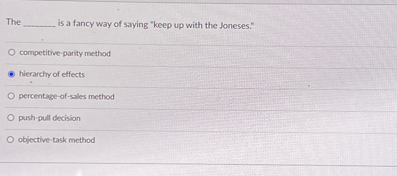Solved The ﻿is a fancy way of saying "keep up with the | Chegg.com