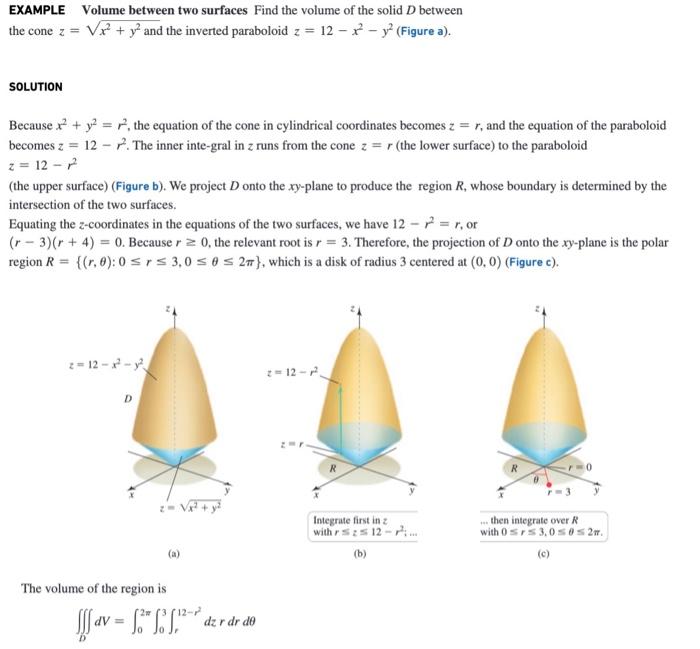 Solved EXAMPLE Volume between two surfaces Find the volume | Chegg.com