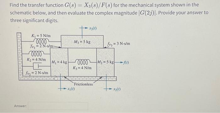 Find the transfer function G(s)=X3(s)/F(s) for the | Chegg.com